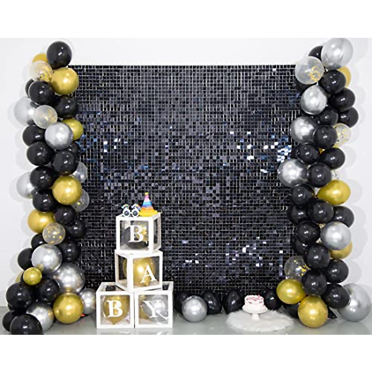 Kate Square Black Sequin Backdrop Panels for Party Decoration Glitter Sequin Panel (Pack of 12)