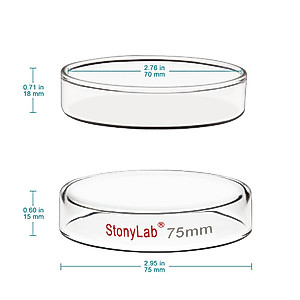 stonylab 10pk Glass Petri Dishes, 75x15 mm Autoclavable Borosilicate Glass Cell Culture Dishes Petri Dishes with Clear Lid for Laboratory