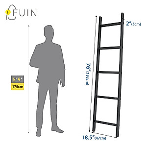 FUIN 6.3 ft (76") Wood Blanket Ladder Living Room Decorative Wall Leaning Farmhouse Quilt Display Holder Rustic Wooden Towel Rack for Bathroom, Black