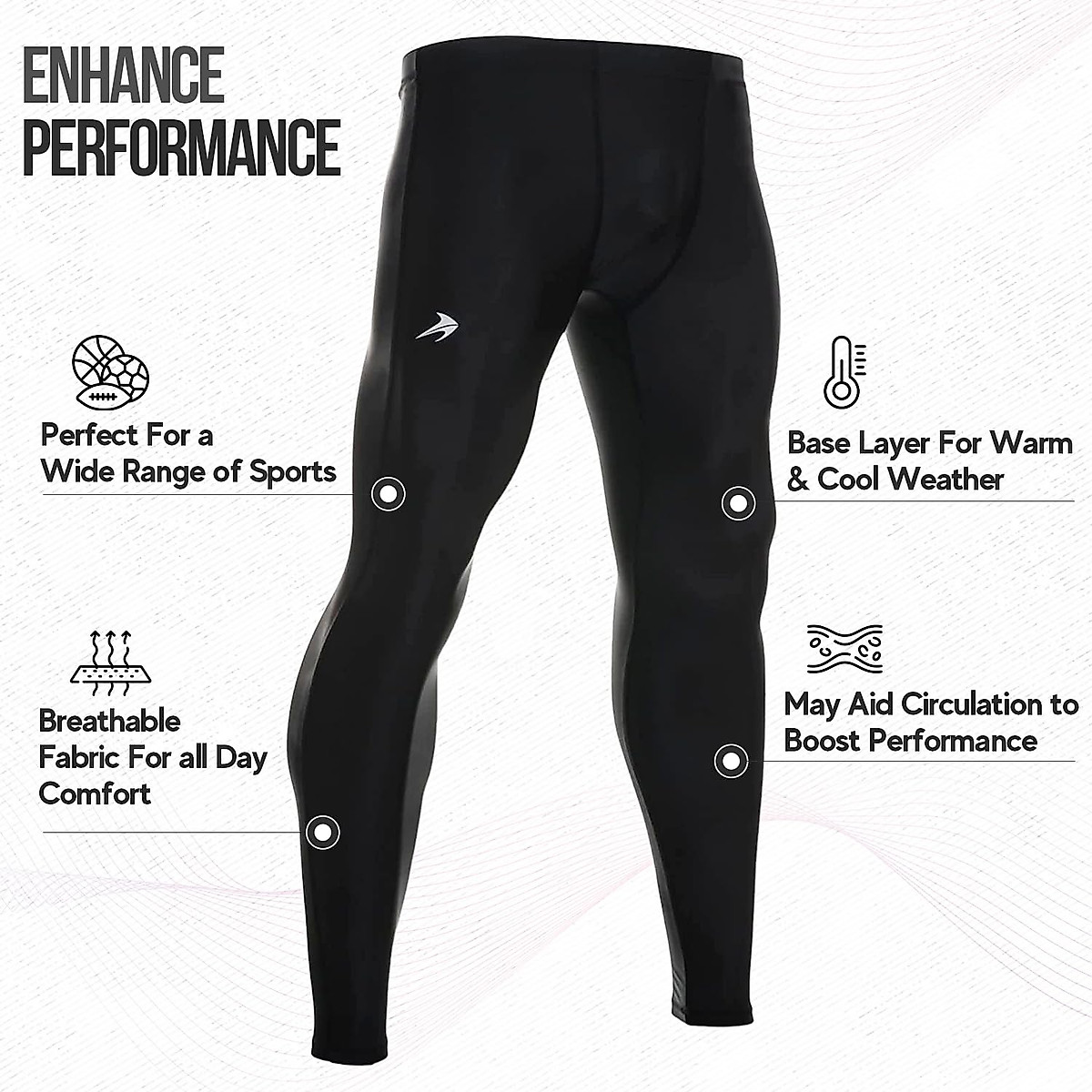 CompressionZ Men's Compression Pants Base Layer Running Tights Mens Leggings for Sports (Black, L)