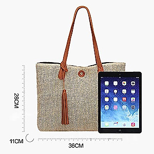 Felice Ann Women Large Tassels Straw Woven Shoulder Bag Beach Handbag Top-handbag Bag Purse Large Brown