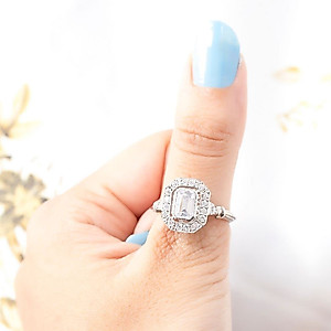 1 2/5 Carat Emerald Cut Cubic Zirconia Art Deco Milgrain Engagement Ring for Women in 925 Sterling Silver (VVS, 1.40 CTW) Anniversary CZ Ring Size 8 by Facet Jewel