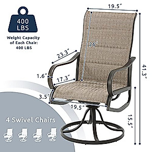 UDPATIO Patio Swivel Chairs Set of 4, Outdoor Dining Chairs High Back, Padded All Weather Breathable Textilene Outside Furniture Chair with Metal Rocking Frame for Lawn Garden Backyard Duck, Brown