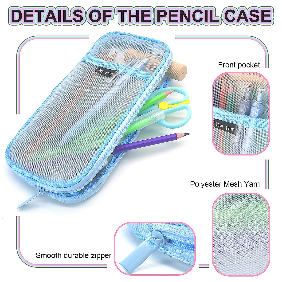 Sonuimy Clear Mesh Pencil Case Pouch, Clearly Visible Grid Pen Cases Organizer For Adult, Zipper Transparent Stationary Makeup Bag For Travel Office College-Green