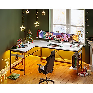 Coleshome 66" L Shaped Gaming Desk, L Shaped Desk, Computer Desk, Gaming Desk, Writing Desk, Home Office Desk, White