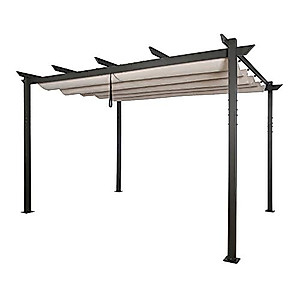 10'x13' Outdoor Retractable Pergola Non-Rust Aluminum Patio Pergola Shelter with Sun Shade Canopy for Garden, Deck, Backyard, Beige