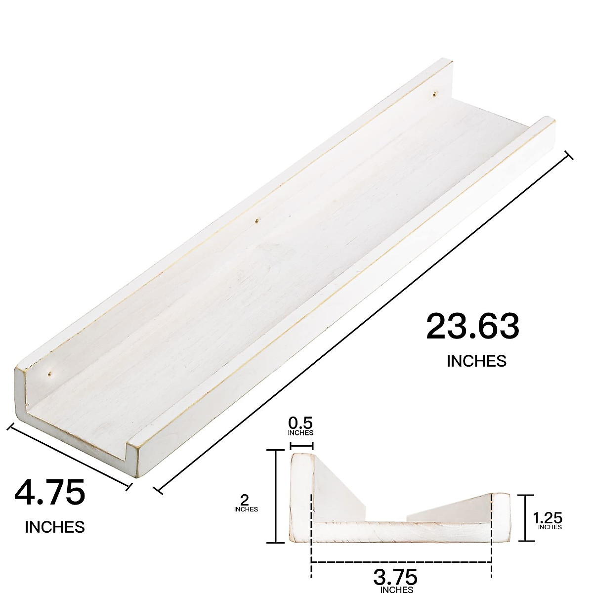 COLLECTIVE HOME - Floating Shelves Set of 2, Photo Picture Ledge Shelves, Rustic Wood Wall Mount Shelves for Bedroom, Living Room, Office, Kitchen, 23 Inch, White