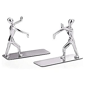 Sujetalibros Book Ends Kung Fu Man Bookends 1 Pair Stainless Steel Non Skid Book Ends for Shelf Heavy Duty Desktop Bookshelf Home Office Library Decoration Book Storage Organizer Book Stopper