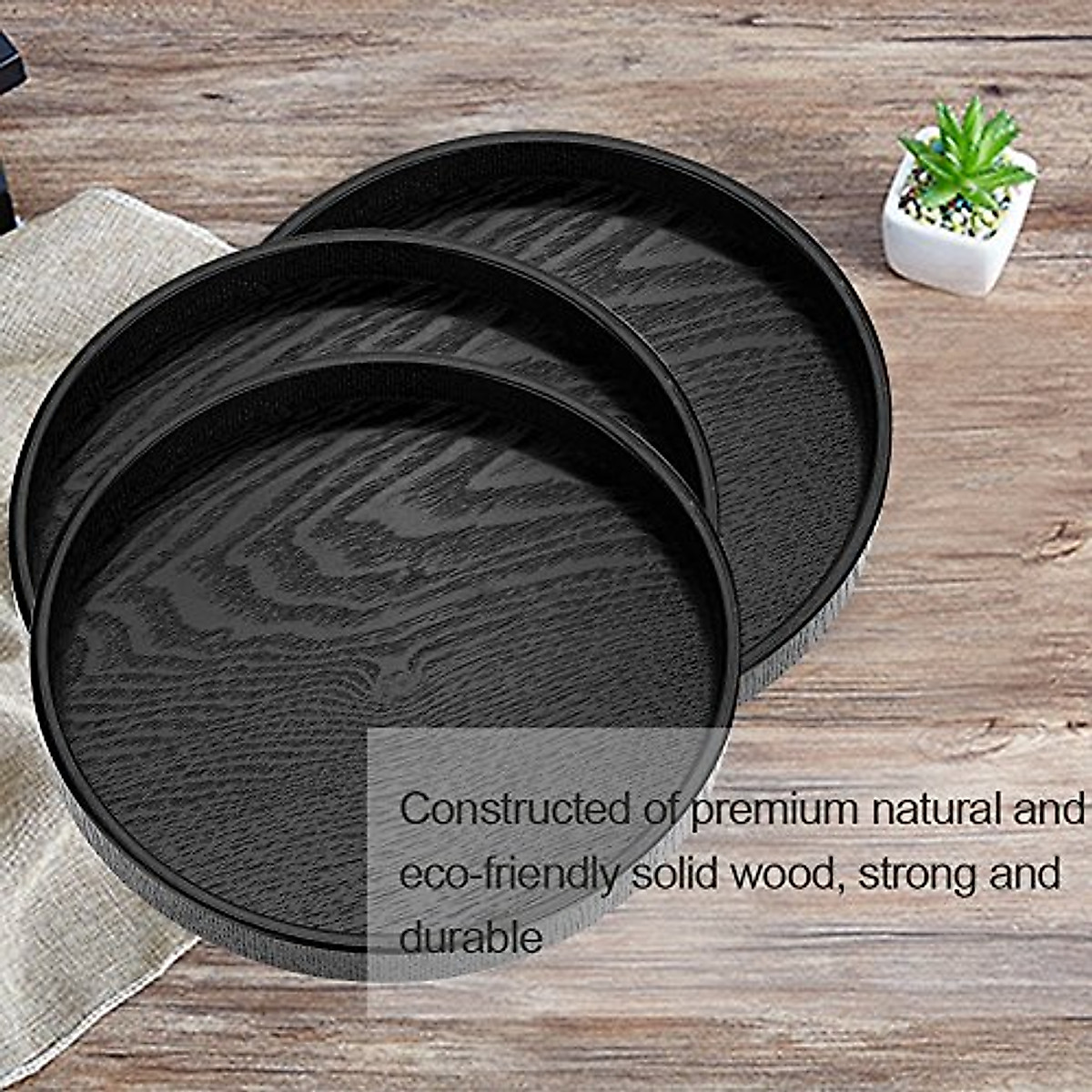 Roadiress Round Shape Solid Wood Tea Coffee Snack Food Meals Serving Tray Plate Restaurant Trays Serving Tray(21cm)