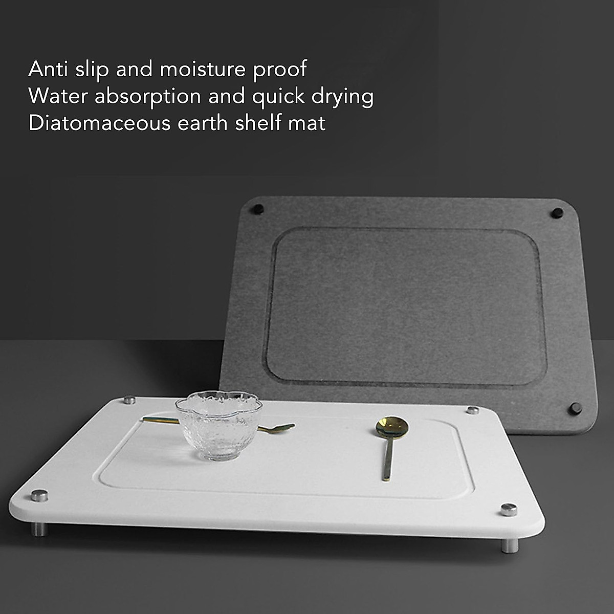 Jeanoko Drying Mat, Fast Drying Sink Tray Anti Slip Water Absorption Diatomaceous Earth Sink Caddy Organizer Sponge Holder Stand for Bathroom Kitchen (White) Tableware