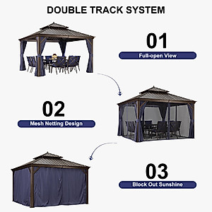 PURPLE LEAF 12' X 12' Hardtop Gazebo Canopy with Netting and Curtains for Outdoor Hot Tub Heavy Duty Backyard Sunshade Deck Metal Roof Patio Permanent Pavilion
