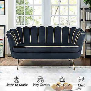 QHITTY Velvet Loveseat, 58'' Velvet Sofa Accent Couch Settee Upholstered Chair, 2 Seater Small Loveseat for Small Spaces, Living Room (Black)