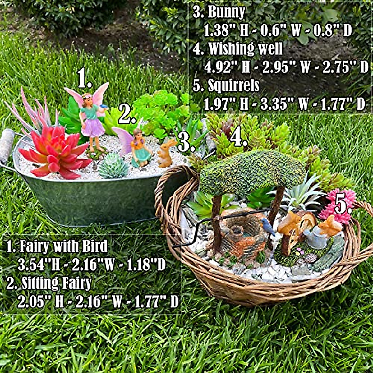 Mood Lab Fairy Garden - Miniature Figurines and Accessories Wishing Well Set of 5 pcs - Fairies Statue Kit