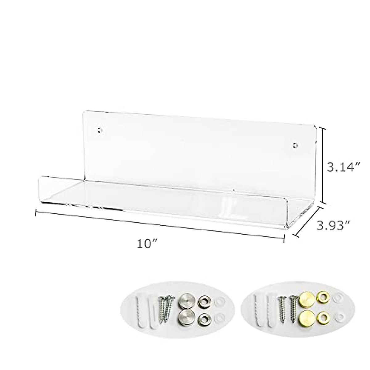pbf PHOTO BOOTH FRAMES Acrylic Floating Bookshelf Clear Bathroom Wall Floating Shelves Invisible Wall Bookshelves Ledge Book Shelf with Gold and Silver Hardware (2)