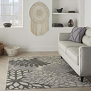 Nourison Aloha Indoor/Outdoor Floral Silver Grey 6' x 9' Area Rug, (6' x 9')