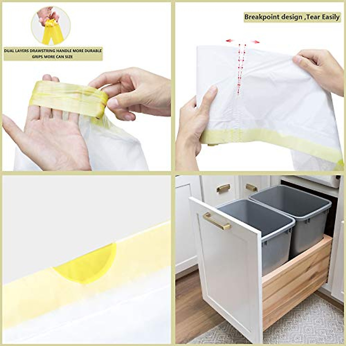 Trash Bags 4 Gallon Drawstring Bathroom 5 Gallon Garbage Bags Small White Ultra Strong Trash Bin Liners 5-7 Gallon for Bathroom Kitchens Office (5-7 GAL 90 Count)