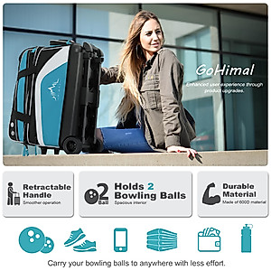 GoHimal Double Roller 2 Ball Bowling Bag with Separate Shoe Compartment for Bowling Shoes (Up To US Men Size 15) and Abundant multifunction Accessory Pocket, Upgraded fabric, Retractable Handle -