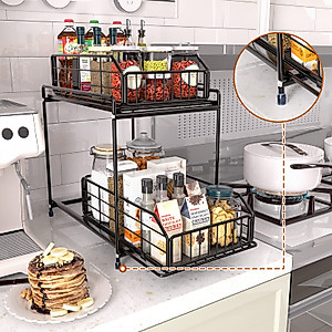 NUTSAAKK Under Sink Organizers and Storage, Kitchen Cabinet Organizer with Sliding Drawer, Upgraded Bathroom Organizer Under Sink, 2 Tier kitchen sink organizer, for Cabinets, Bathroom, Kitchen, Black