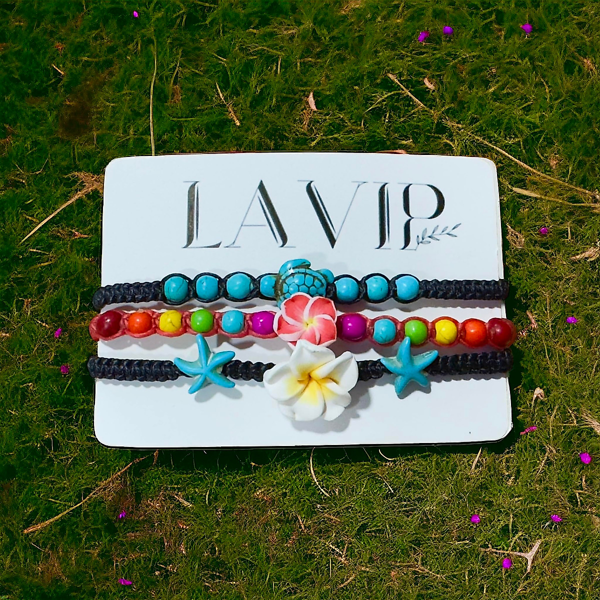 LAVIP Leather Anklet or Bracelet Starfish Turquoise Hawaiian Plumeria Flower Starfish Turquoise Hemp Bracelet