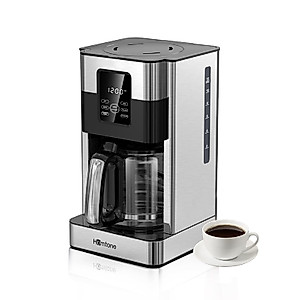Homtone Coffee Maker 12 Cup Programmable, Anti-Drip Digital Coffee Machine, Brew Strength Control Coffee Maker for Hot Coffee, Stainless Steel, LCD Touch Screen, Permanent Filter, 1000W