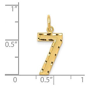Solid 14k Yellow Gold Casted Medium Diamond-Cut Number 7 Charm Pendant - 22mm x 9mm