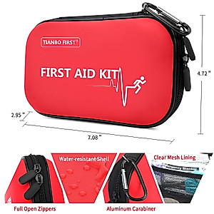 TIANBO FIRST Mini First Aid Kit, 107 Pieces Hard Shell Small Medical Pouch, Lightweight Emergency Survival Bag for Hiking Camping Backpacking Travel, Red