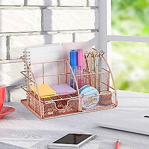 Rose Gold Desk Organizer,Mesh Pen Holder and Pencil Holder, Small Cute Office Supply and Gift for Women