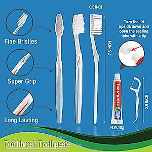 HQSLsund 50pcs Disposable Toothbrushes with Toothpaste Floss Individually Wrapped, 2 Color Disposable Toothbrush, 10g Toothpaste, Dental Floss Pick, Bulk Toothbrush Kit for Homeless,Airbnb,Hotel