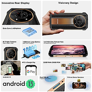 DOOGEE S110 Rugged Smartphone Unlocked,22GB+256GB Helio G99,Dual Screen,10800mAh/66W Rugged Phone,120Hz 6.6" FHD+,Android 13 Smartphone,50MP+24MP Night Vision,IP68/IP69K Waterproof Phone,NFC OTG