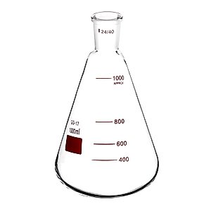 QWORK 1000 mL Borosilicate Glass Erlenmeyer Flask, Thick Wall Flask with 24/40 Outer Joint