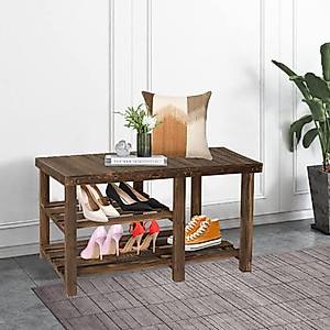 Babion Shoe Rack Bench, Shoe Storage with High Boots Storage, Dark Brown Shoes Organizer Shelf, Multi-Function Shoe Shelf, Sturdy Shoe Rack for Entryway, Bathroom, Industrial Style, Wooden Frame