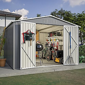 Goohome 10 x 10 FT Outdoor Storage Shed, Metal Shed w/Door & Lock & Air Vent, Water-Resistance & UV-Resistance Metal Sheds & Outdoor Storage House for Patio Garden