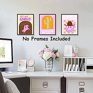 Pink Western Cowgirl Theme Wall Art Aesthetic Poster Preppy Room Decor, Retro Cowgirl Canvas Print, Glamour Cowgirl Wall Art for Girls Room College Dorm Room Decoration, Set of 4-(8"x10" Unframed)