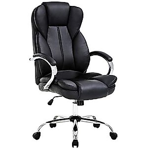 Ergonomic Office Chair Desk Chair PU Leather Computer Chair Executive Adjustable High Back PU Leather Task Rolling Swivel Chair with Lumbar Support (Black)