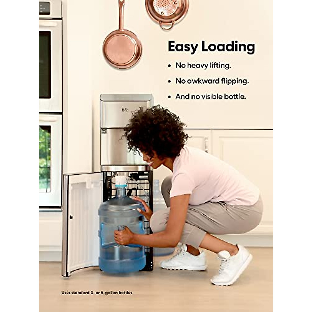 Brio Moderna CLBL720SC Self-Cleaning Bottom Load Water Cooler Dispenser for 3 & 5 Gallon Bottles – Room & Adjustable Hot & Cold, Child Lock, Electronic Display, Silver Stainless Steel