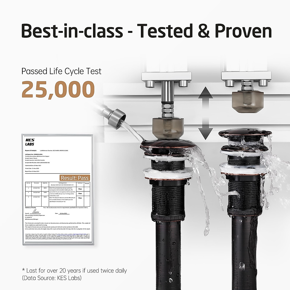 KES Bathroom Sink Drain without Overflow Vessel Sink Lavatory Vanity Pop Up Drain Stopper Oil Rubbed Bronze Finish, ALL Metal Rustproof Brass and 304 Stainless Steel, S2008D-ORB