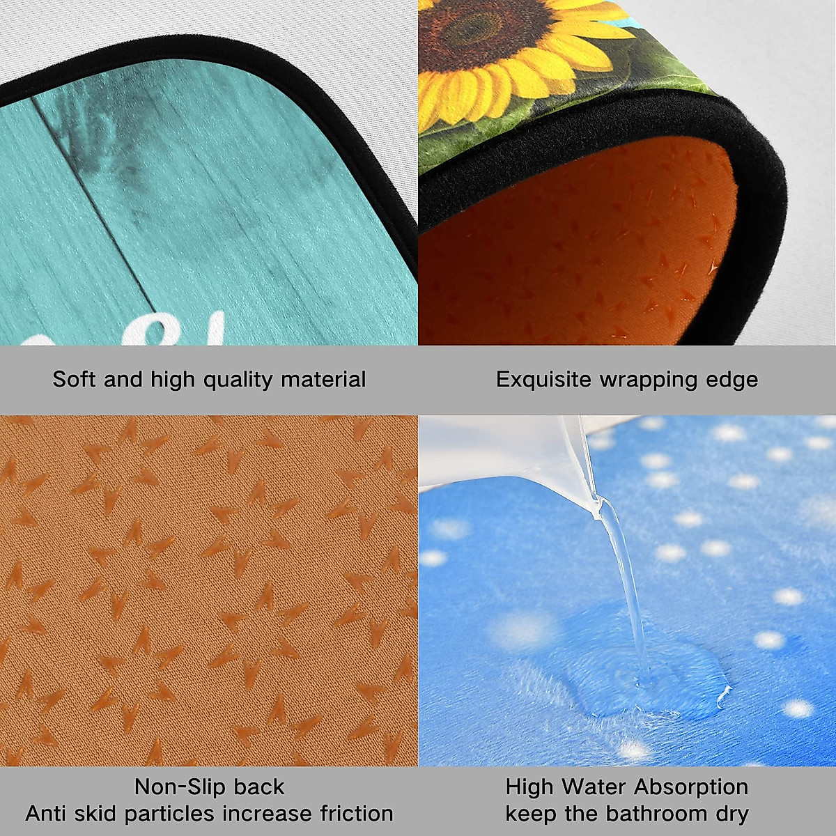 Teal Turquoise Kitchen Rugs and Mats Set of 2 Non Slip Sunflower Kitchen Floor Mats Comfort Standing Desk Mat for Doormat Bathroom Bedroom Runner Area Rug for Home Decor Washable