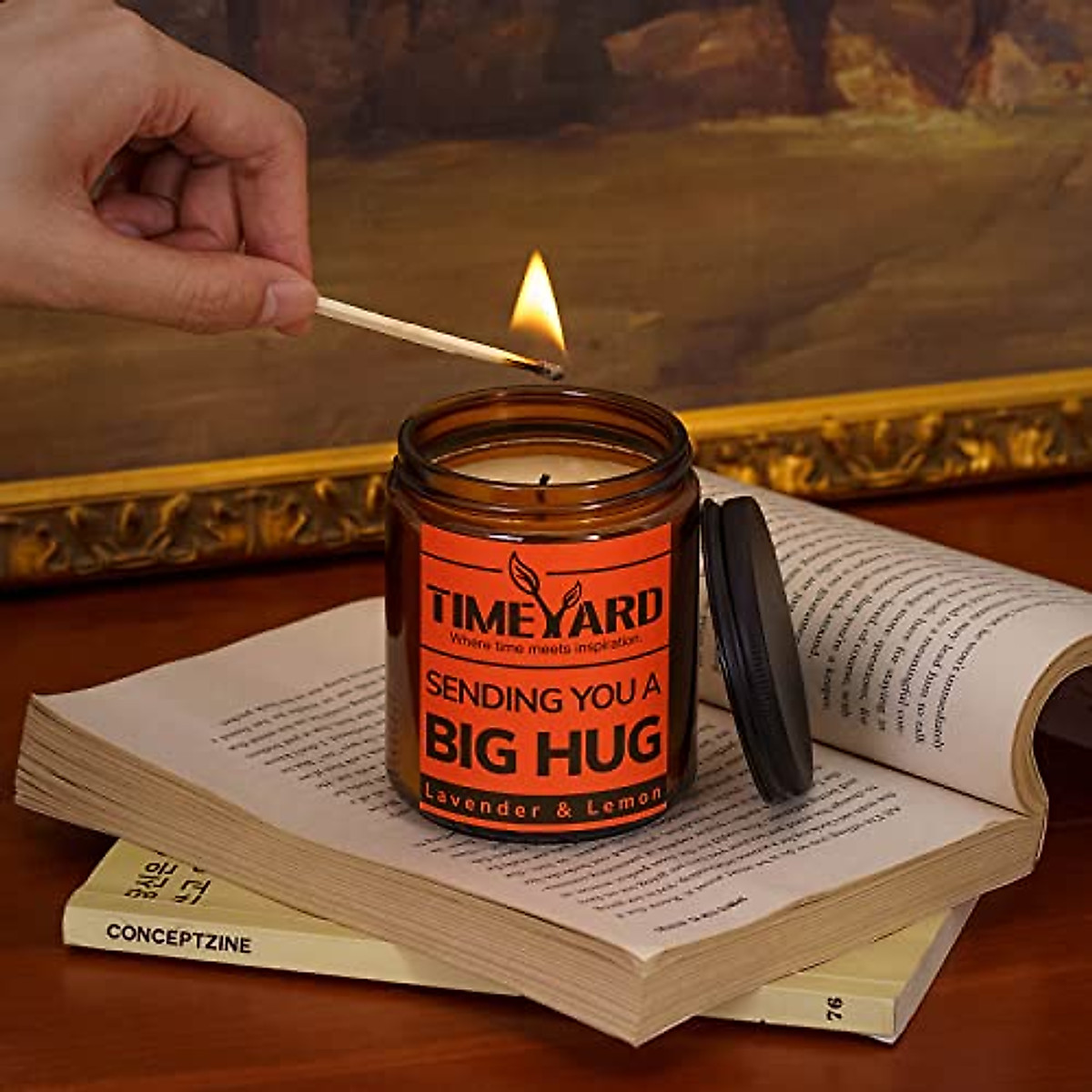 TIMEYARD Lavender Lemon Scented Candle, Bathroom Lavender Aromatherapy Candles Gift for Women, Hug in Modern Jar Candle, Calm and Relax Lemon Scented Soy Candles with 1 Cotton Wick, 45H Burn Time, 7oz