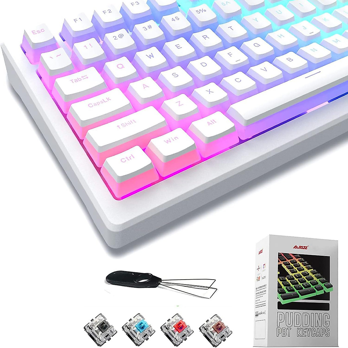 LexonElec Pudding Keycaps,Double Shot PBT Keycap Set with Translucent Layer for DIY RGB LED Backlit Gaming Mechanical Keyboards,Full 108 Key Set,OEM Profile,US Layout(White)