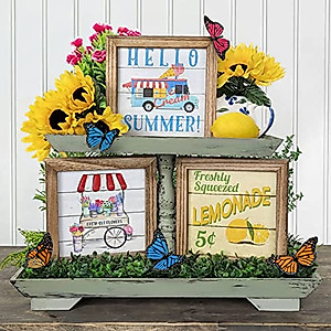 Set of 3 Rustic Wood Frames for Tiered Tray Decor with 36 Seasonal Interchangeable home signs Farmhouse Home Decor for the Spring, Summer, Fall, Winter, Christmas, Easter, Thanksgiving, 4th of July, Halloween, Valentines & St Patrick’s Day, 7x7 in.