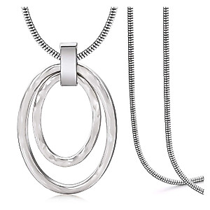 NVENF Long Sweater Chain Double Circle Pendant Necklace Bold Snake Chain Women Statement Necklace (Silver-tone)