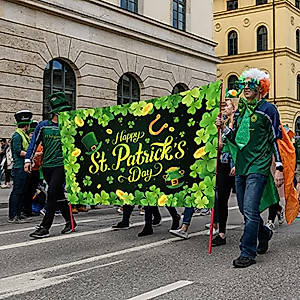 St. Patrick’s Day Backdrop Banner Large Fabric Clover Backdrop Decor Decorations Background Banner Irish Shamrock Leaves Party Supplies
