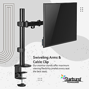 Starburst Technologies Flexion Series Desk Mount Monitor Stand, Heavy Duty Fully Adjustable Stand for LED-LCD Monitor up to 27" w/Grommet Desk Mount, Single-Monitor Steel Articulating Monitor Mount