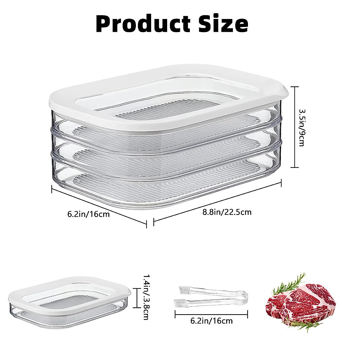 Abnaok Deli Meat Container For Fridge With 2PCS Plastic Tongs, Lunch Meat Container For Refrigerator, Plastic Buffet Serving Tongs, Deli Meat Container Set For Cold Cuts, Salami, Cheese