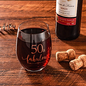 Crisky Rose Gold 50 & Fabulous Wine Glass for Women 50th Birthday Gifts Funny Ideas for Women, Wife, Mom, Sister, Aunt, Friends, Coworker, Her Rose Gold Foil 50 & Fabulous 14oz, with Box