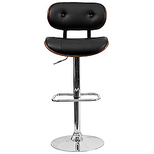 Flash Furniture Magnus Walnut Bentwood Adjustable Height Barstool with Button Tufted Black Vinyl Seat