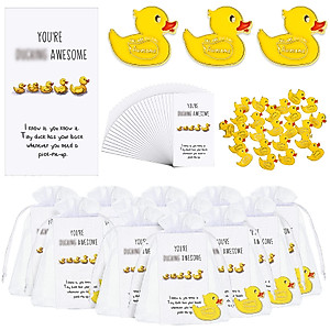 Fuutreo 100 Set Yellow Duck Brooches with You're Awesome Funny Pun Cheer up Card Duck Lapel Pins for Backpack Employee Appreciation Gift for Women Student Camp Gifts Coworker (Yellow)