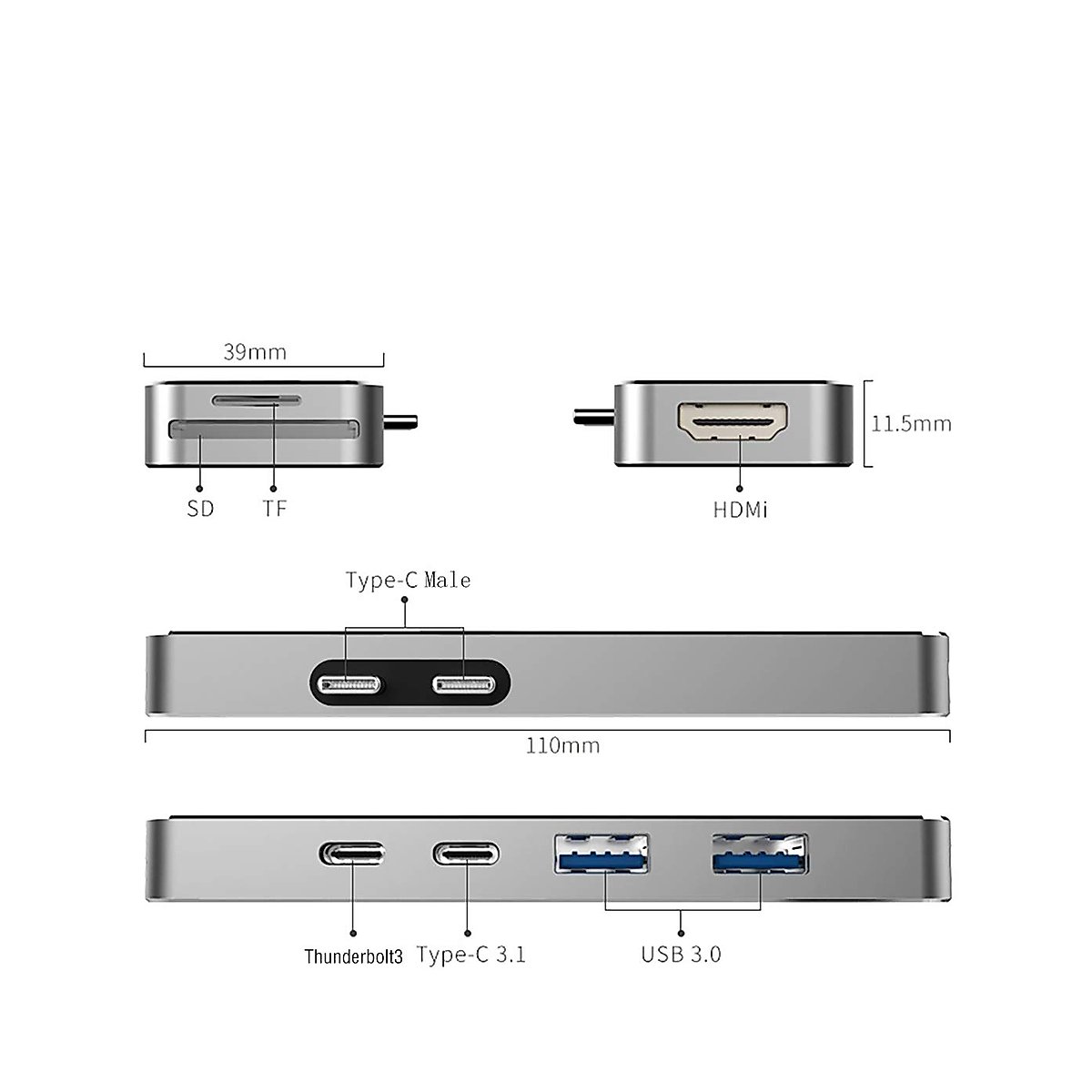 BSD USB C Hub Adapter for MacBook Pro 2016/2017/2018/2019 and MacBook Air 2018.with 4K HDMI, Thunderbolt 3,TF, 2×USB 3.0, SD/Micro Card Readers and Type-C Interface 7In1.