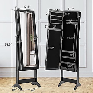 COSTWAY Jewelry Armoire Cabinet, Standing Jewelry Organizer with Full-length Mirror & 3 Adjustable Angles, Large Storage Capacity Jewelry Cabinet for Bedroom, Dressing Room (Black)