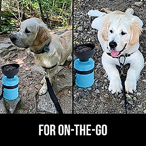 Gorilla Grip Leak Proof Portable Dog Water Bottle, Multifunction Design with Bowl Cap, Food Grade Silicone, Dogs Drink Dispenser, for Puppy Walks, Traveling, Keep Pets Hydrated, 12oz, Blue